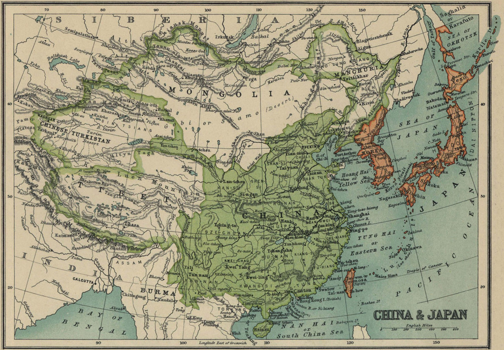 Map of China, Japan & Korea in 1913